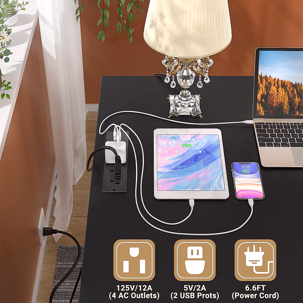 Unikito L Shaped Desk with Drawers, 60 Inch Office Desk with Power Outlet & USB Charging Port, Large Corner Computer Desk with File Cabinets, 2 Person Sturdy Executive Desk with Storage Cabinet, Black