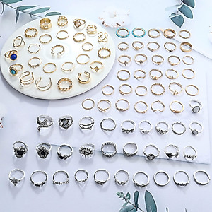 Kakonia 86Pcs Knuckle Rings Set for Women Vintage Boho Aesthetic Rings Pack Stackable Midi Joint Finger Rings