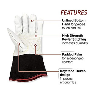 Lincoln Electric Premium TIG Welding Gloves | Top Grain Leather | High Dexterity | Large | K2983-L,White