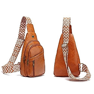 Huwzder Sling Bag for Women PU Leather Fanny Bag Small Crossbody Sling Backpack Multipurpose Chest Bag for Women Cycling (B-Brown)