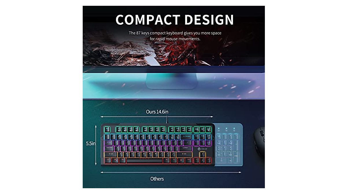 iClever TKL Mechanical Gaming Keyboard - Compact & Durable