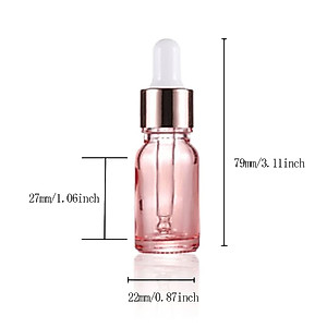 18 Pack,10ml Pink Glass Dropper Bottle for Essential Oils,Empty Glass Eye Dropper Bottle Holder With Glass Reagent Pipette,Rose-Golden Caps Cosmetic Perfume Travel Vial