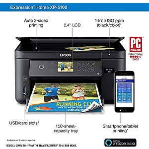 Epson Premium Expression Home XP 51 Series Small All-in-One Color Inkjet Printer I Print Copy Scan I Wireless Connections I Mobile Printing I Auto 2-Sided Printing I 2.4" LCD I 14 ISO PPM (Renewed)