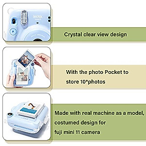 MUZIRI KINOKOO Mini 11 Case Compatible with Fuji Instax Mini 11 Instant Camera -Hard PVC Crystal Clear Case with Back Photo Pocket to Store Films -Transparent