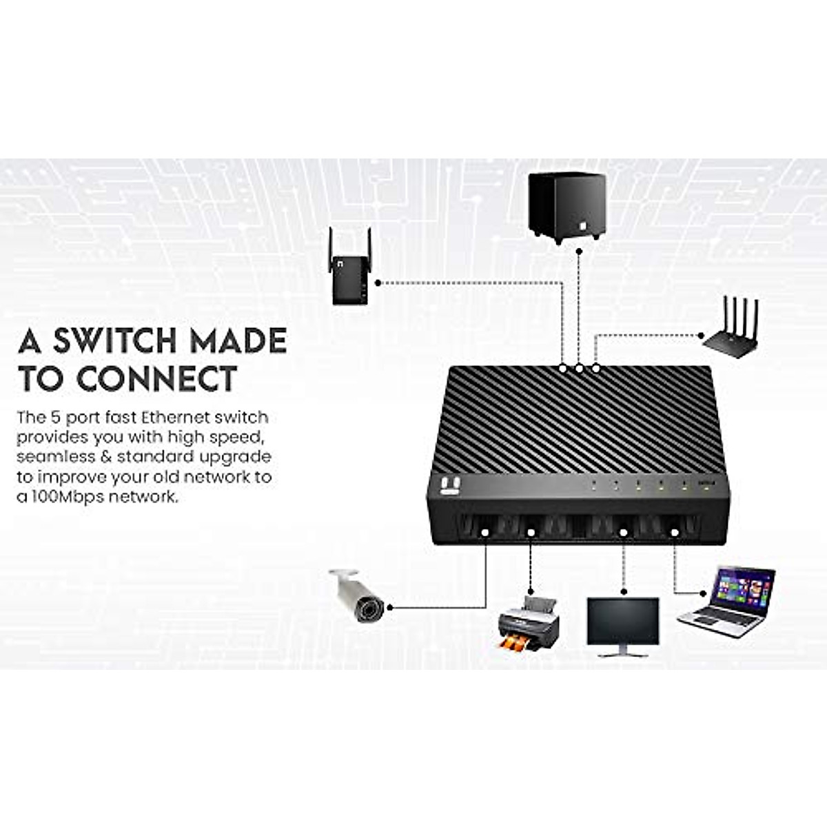 Netis ST3108C 8 Port 10/100Mbps Fast Ethernet Switch | Desktop Ethernet Splitter, Ethernet Hub, Plug and Play, Traffic Optimization Auto-Negotiation RJ45 Ports with Compact Design