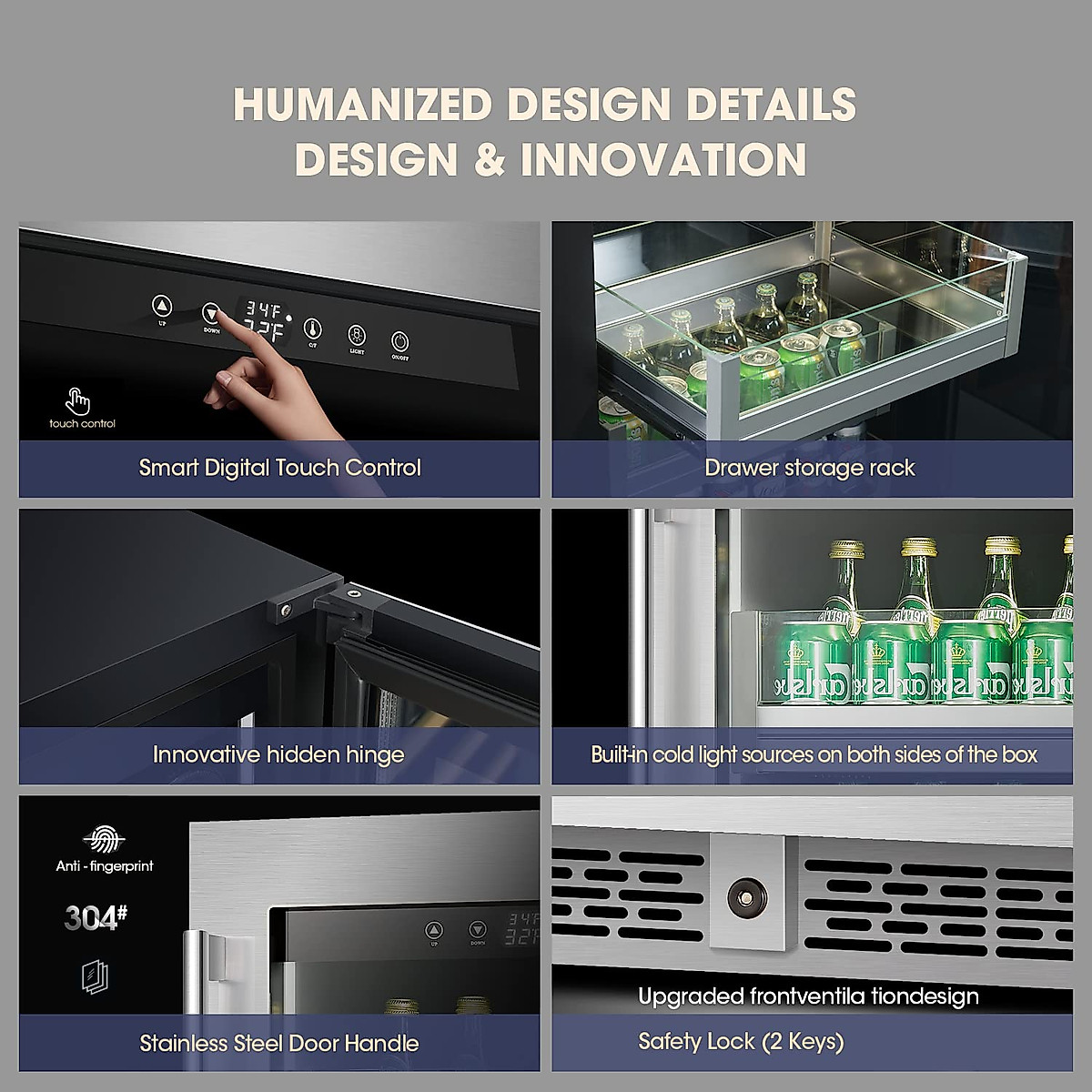 Vesgolden 24" Beverage Refrigerator Cooler - 154 Can Capacity - Stainless Steel With Built In Mini Fridge and Glass Door. Cool your Soda, Beer, and Beverages to 37F