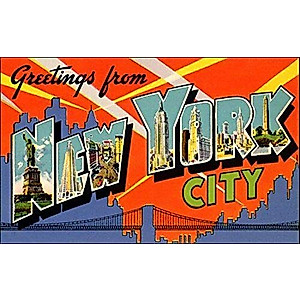 MAGNET 3x5 inch Greetings from New York City Sticker (Vintage Post Card NYC Design NY) Magnetic vinyl bumper sticker sticks to any metal fridge, car, signs