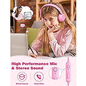 Link Dream Kids Headphones for School with Microphone Stereo On-Ear Folding 85/94dB Volume Control Child Headphones for Kids/Girls/iPad/Fire Tablet/PC/Travel, Pink