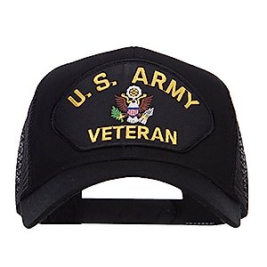e4Hats.com US Army Veteran Military Patched Mesh Cap - Black OSFM