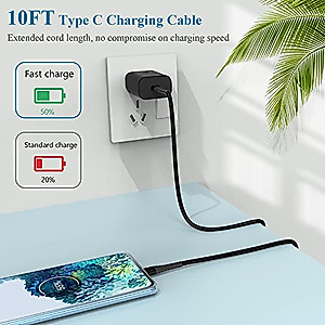 Super Fast Charger Type C, 25W USB C Wall Charger Block with -10FT- Nylon Braided Type C Cable for Samsung Galaxy S22 Ultra/S22/Z Fold 4/Z Flip 4/S22+/S21/S20 Ultra/S10+/S9/Note 20 Ultra/Note10/A53