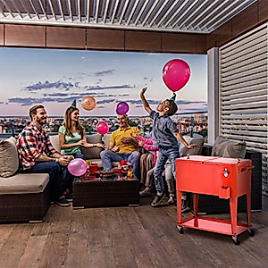 Happygrill 80 Quart Cooler, Outdoor Camping Beer Cooling Cart, Rolling Party Steel Bar Bistro Beverage Cooler Cart