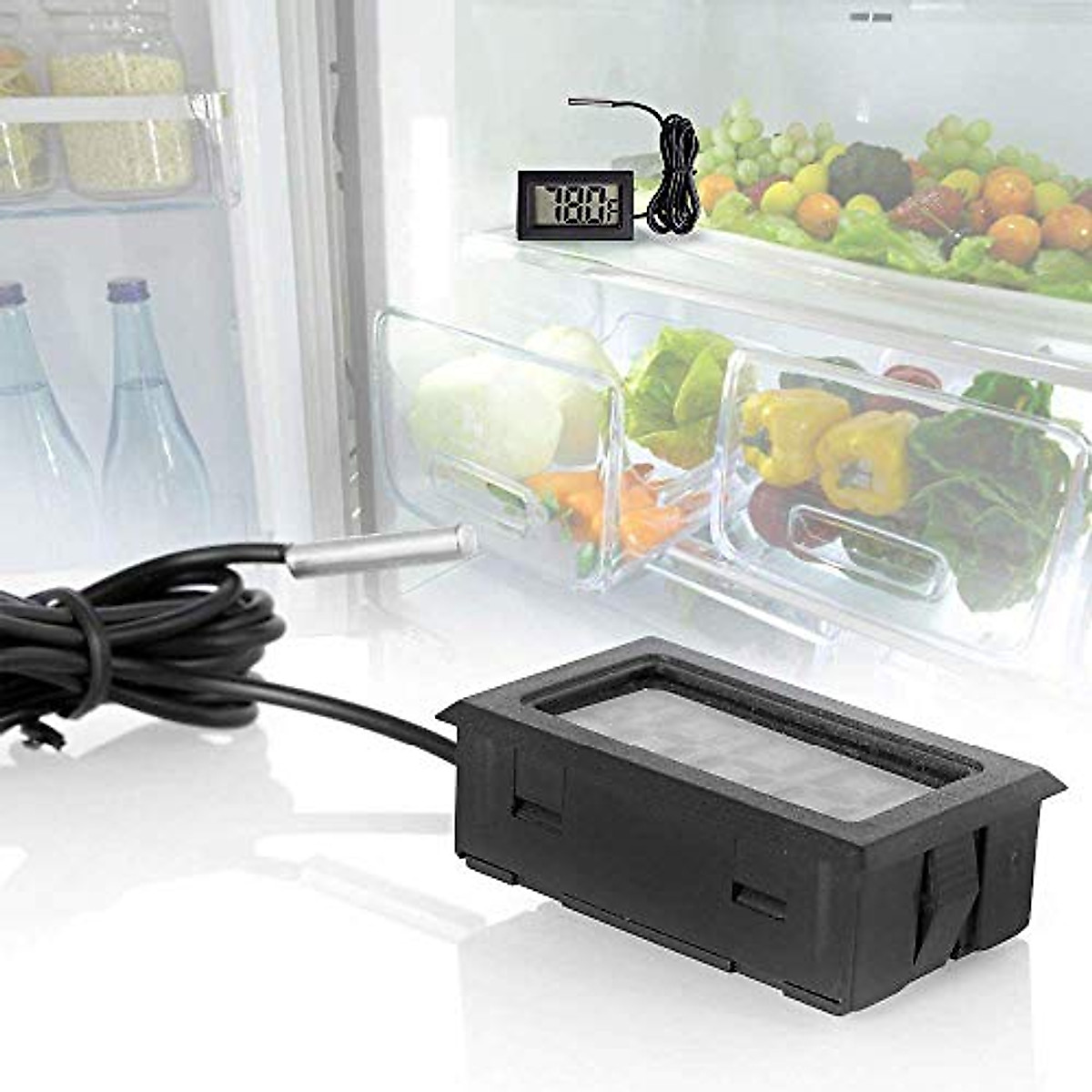 Organizer 3pcs Black Digital LCD Thermometer Temperature Monitor with External Probe for Fridge Freezer Refrigerator Aquarium (Fahrenheit) (Fahrenheit)