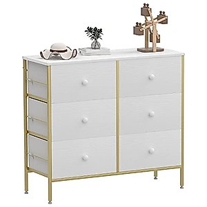 Visionwards White Dresser for Bedroom, Baby Dresser for Kids Bedroom, 6 Drawer Storage Chest,Fabric Storage Tower for Nursery Hallway Office, Wooden Top, White