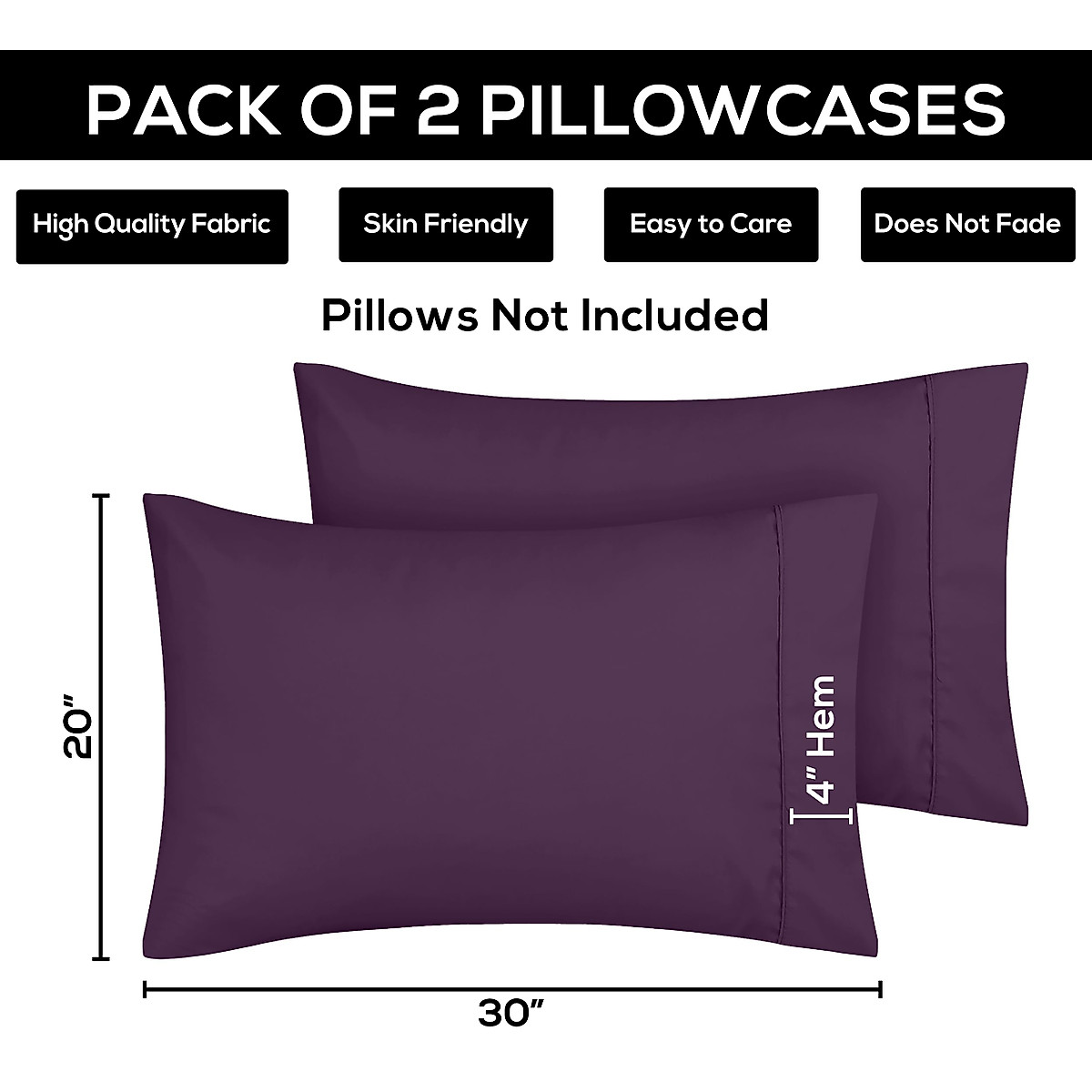 Utopia Bedding Queen Pillow Cases - 2 Pack - Envelope Closure - Soft Brushed Microfiber Fabric - Shrinkage and Fade Resistant Pillow Covers 20 X 30 Inches (Queen, Purple)