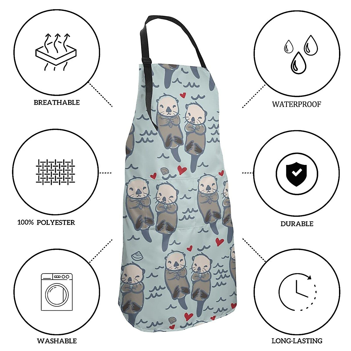 NVJUI JUFOPL Cute Apron for Men Women with 2 pockets, Neck Strap Adjustable, Cooking, Baking, Barbecue, Gardening, Haircut - Chef Kitchen Funny Aprons - Cute Sea Otter