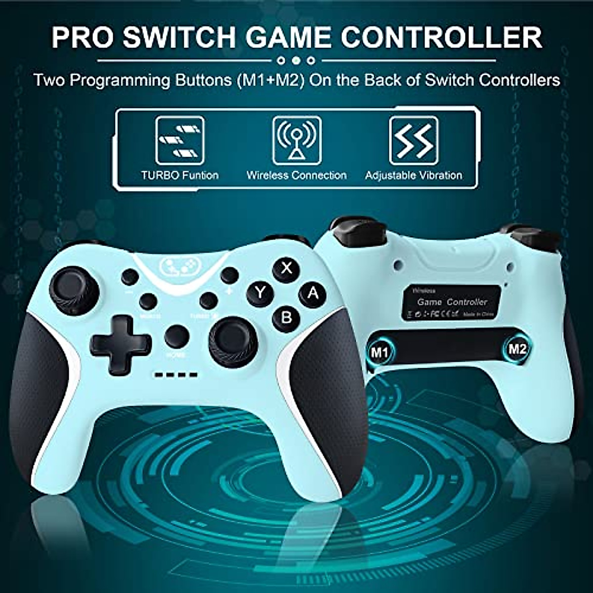 BRHE Wireless Switch Pro Controller,Nintendo Switch Controller with Programmable/Vibration/Turbo Compatibility with Nintendo Switch/Lite/OLED/Windows PC,Switch Remote Gamepad with 2 Thumb Caps