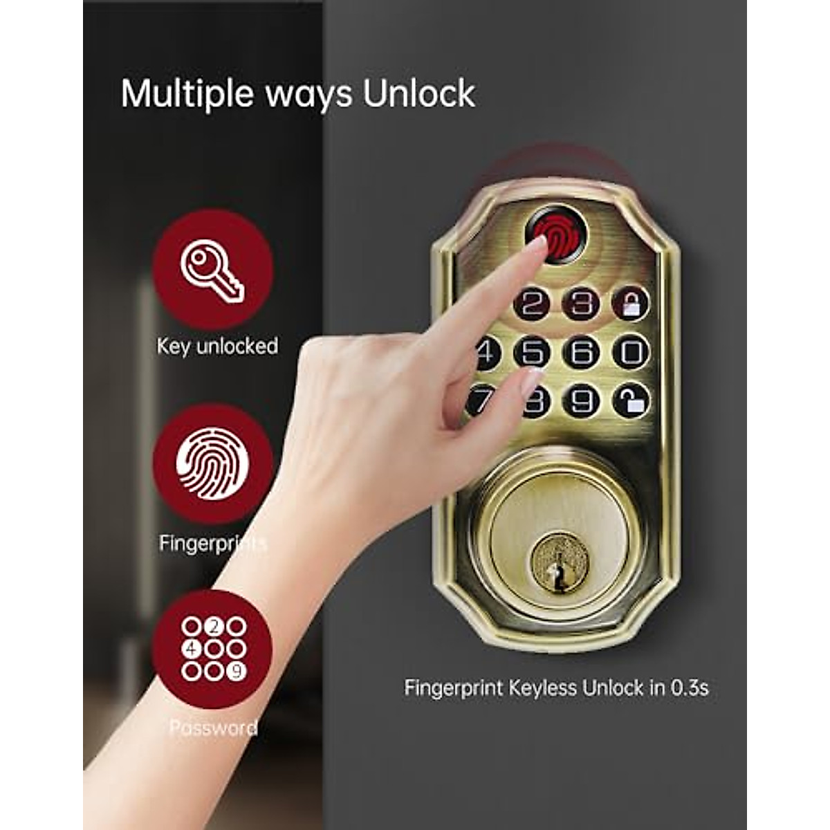 ZSZ Smart Locks for Front Door, Keyless Entry Door Lock with Fingerprint, Keypad & Code Unlock, No App/Internet Needed, Auto Lock, Function Setting with Voice, Install in 90 Seconds, Low-Battery Alert
