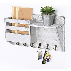 SEHERTIWY Key and Mail Holder for Wall,Wooden Mail Sorter Organizer with 6 Key Hooks & A Floating Shelf, Wall Decorative Key Rack Hangers for Entryway, Storage, Living Room, Hallway, Office