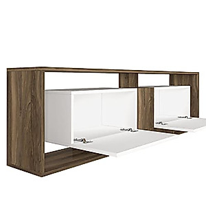 The Urban Port 71-Inch Wooden TV Console Entertainment Media Center, 2-Piece Set, Wall Mounted Floating Shelf, White and Brown