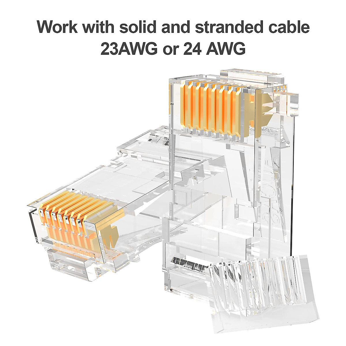 AUCAS 2 Piece Cat6 RJ45 Connector, End, Modular Plug, Connection, Gold Plated 50μ 8P8C for 23-24 AWG, Wire 1.0-1.1mm UTP Unshielded Cat6 Cat5e Solid or Stranded Ethernet Network Cable, 50 Pack