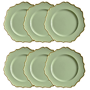 Henilosson Green Charger Plates Gold Trim - Classic Plate Chargers for Dinner Plates - Set of 6 Dinner Chargers（6，Green）