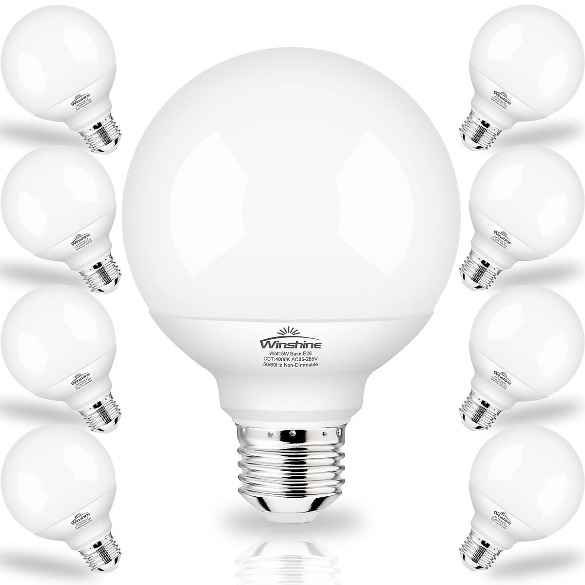 winshine 8 Pack Globe Bathroom Light Bulbs 4000K Natural Daylight, 5W G25 LED Vanity Light Bulb 60W Equivalent, Makeup Mirror, Standard E26 Medium Base, 550LM, Non-dimmable,8 Count (Pack of 1)