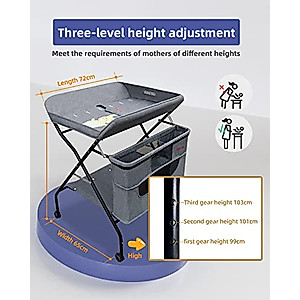 Kiss My Heart Portable Baby Changing Table, Diaper Changing Table Dresser Changing Station for Infant, Diaper Changing Table Pad, Mobile Nursery Organizer for Newborn -Grey…