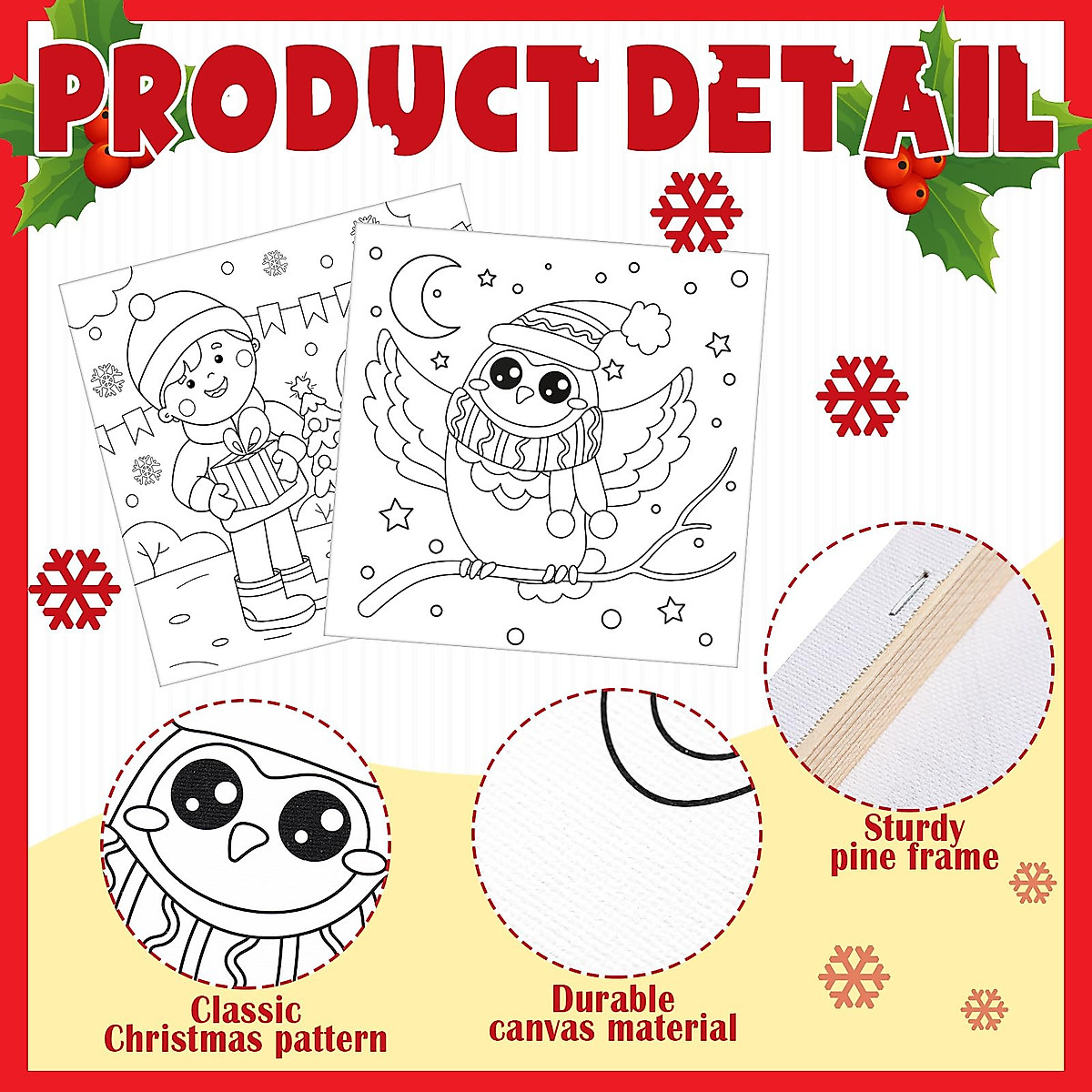 Yeaqee 12 Pcs Christmas Pre Drawn Canvas Painting Stretched Cartoon Canvas 8 x 8 Inch Christmas Trees Santa Snowman Nativity DIY Art for Boy Girl Adult Craft Party Birthday Gift(Classical)