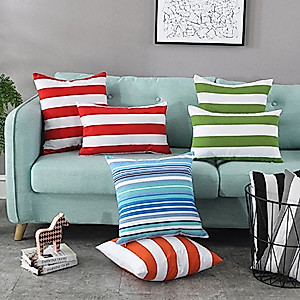 TAOSON Black and White Stripe Pattern Home Decorative Cotton Canvas Square Toss Pillowcase Cushion Cover Sofa Throw Pillow Case with Hidden Zipper Closure Only Cover No Insert 16 x 16 Inch 40x40cm