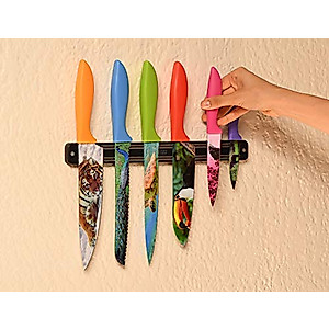 CHEF'S VISION Wildlife Knife Set Bundled With BEHOLD Wall-Mounted Magnetic Holder Black