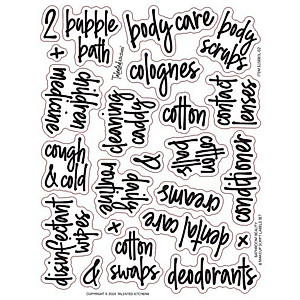 Talented Kitchen 6-Pack Makeup Organizer Premium Quality Acrylic Plastic Containers. Bathroom Beauty Storage Set: 5 Canisters & 107 Printed Labels Organization