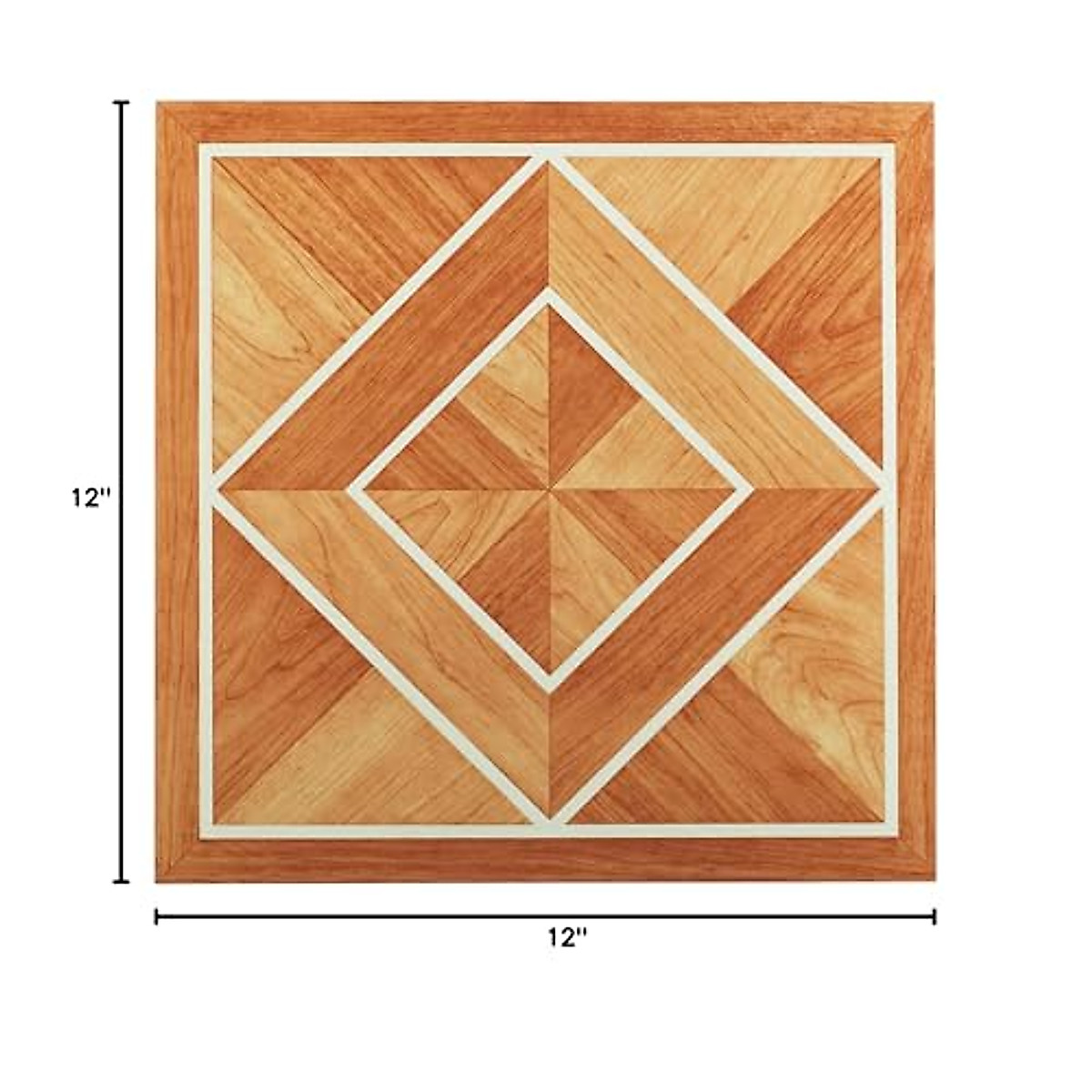 Tivoli Self Adhesive Vinyl Floor Tiles, 45 Tiles - 12" x 12", White Border Inlaid Parquet - Peel & Stick, DIY Flooring for Kitchen, Dining Room, Bedrooms, Basements & Bathrooms by Achim Home Decor
