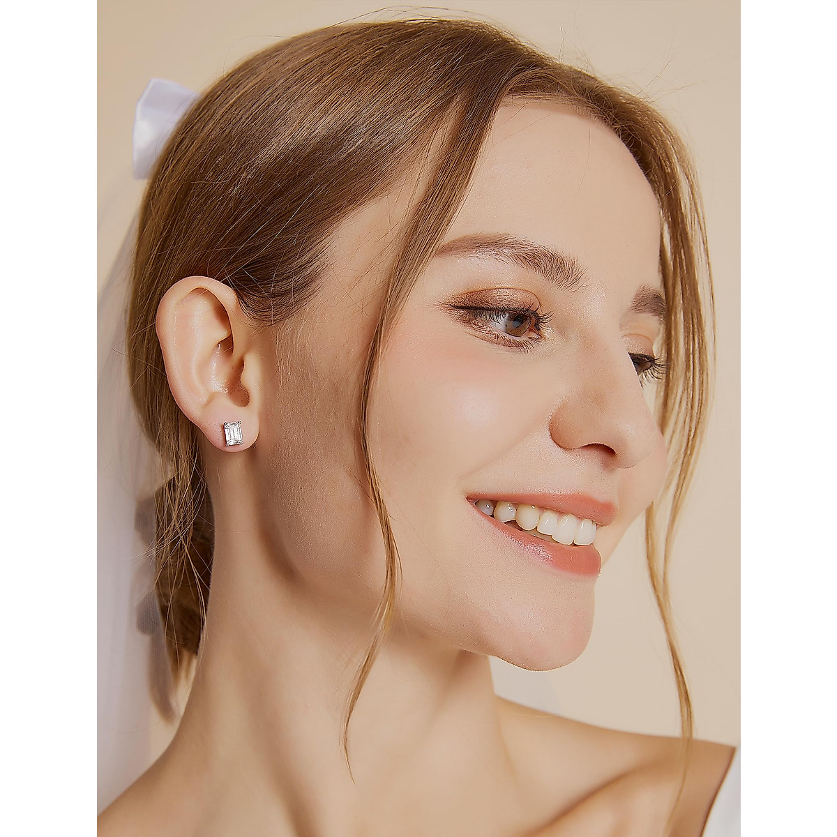 EAMTI 925 Sterling Silver Cubic Zirconia Stud Earrings for Women 1 Carat Emerald Cut CZ Stud Dainty Earrings Hypoallergenic