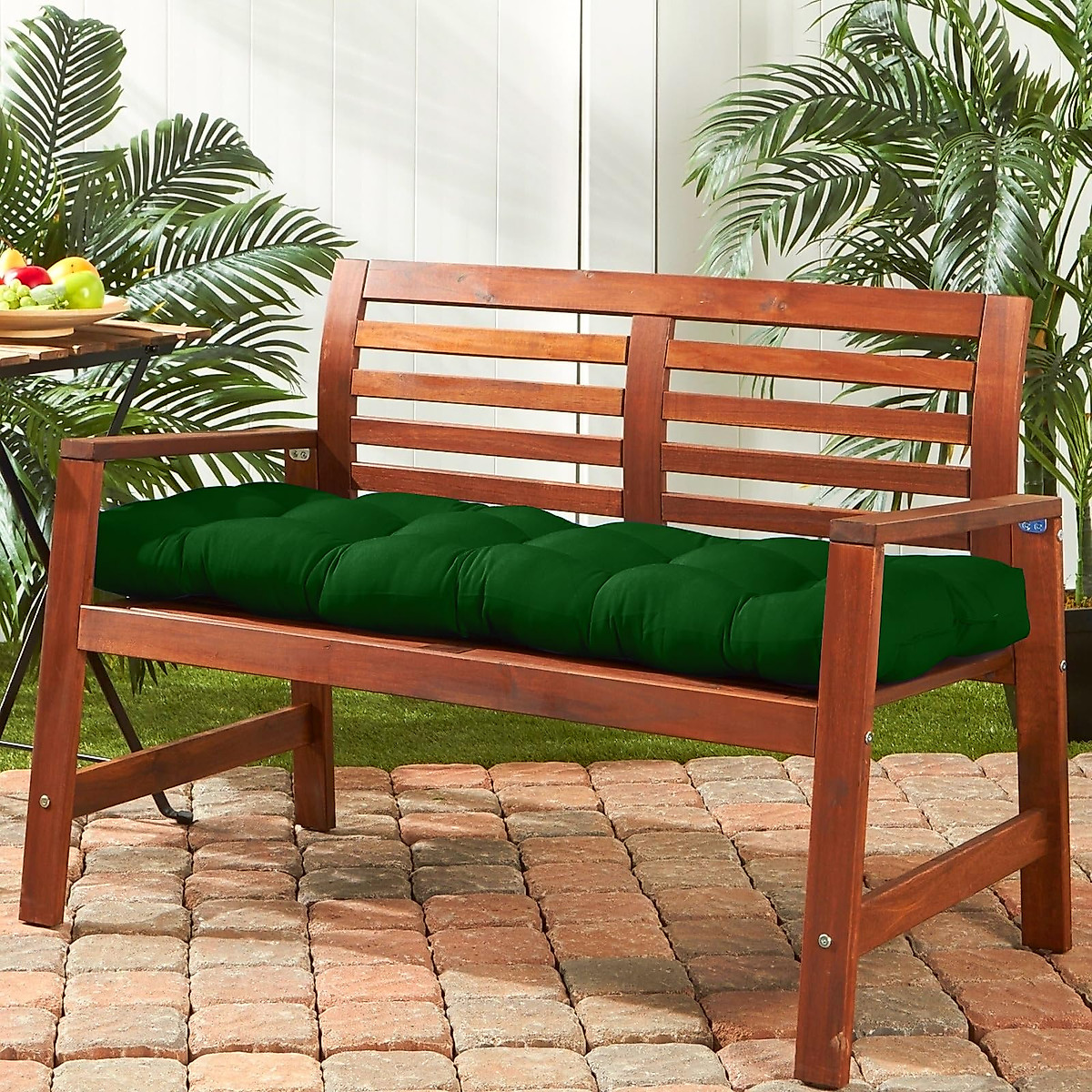 LOVTEX Tufted Bench Cushions for Outdoor Furniture Waterproof, 44 x 19 InchesPatio Swing Cushions Green - Overstuffed Indoor/Outdoor Loveseat Cushions with Round Corner