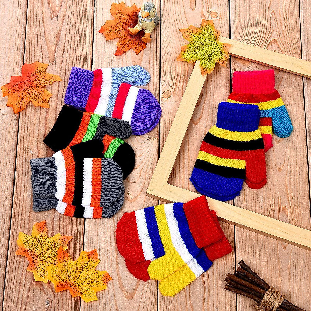 Syhood 12 Pairs Toddler Winter Mittens Stretch Full Finger Mittens Knitted Gloves Kids Warm Knitted Unisex Gloves for Baby Boys and Girls Christmas Giving