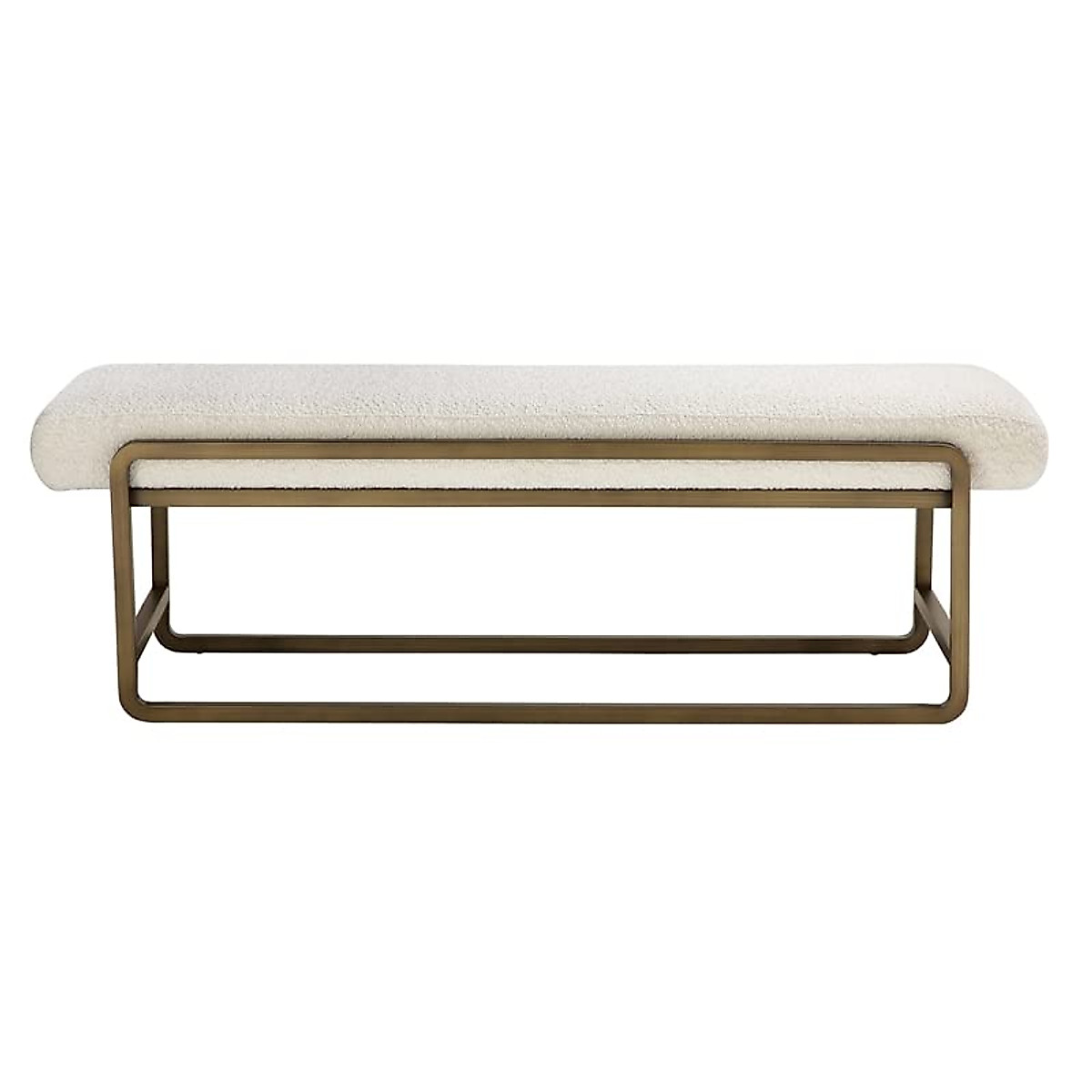 American Home Classic Cole Modern Stainless Steel/Boucle Bench in Brass/Ivory