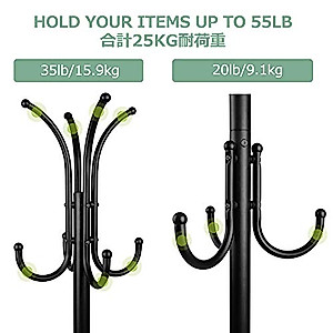 Zanflare Coat Rack Coat Tree Hats Hanger Holder 11 Hooks for Jacket,Umbrella, Tree Stand with Base Metal (Black), Freestanding Rack for Entryway