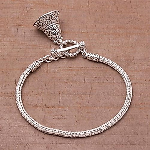 NOVICA Artisan Handmade .925 Sterling Silver Bracelet No Stone Chain Indonesia 'Bell Charm'