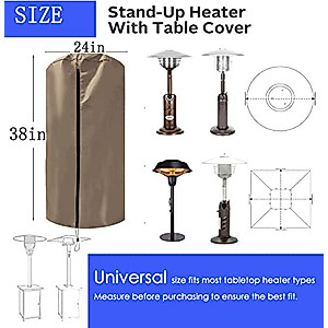 Heavy Duty Tabletop Heater Cover, 38'' H x 24'' W x 24'' D Round Stand-Up Patio Heater With Table Cover-420D Oxford Silver Coated Fabric Waterproof & Dustproof for All Weather Protection (Brown)