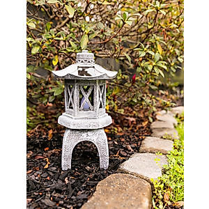 VP Home Solar-Powered Pagoda Garden Statues - Japanese Zen Lantern Outdoor Decor with Flickering LED Light - Durable Polyresin for Yard, Patio, or Garden - 12 x 7 x 6 Inches (Zen Garden Pagoda)