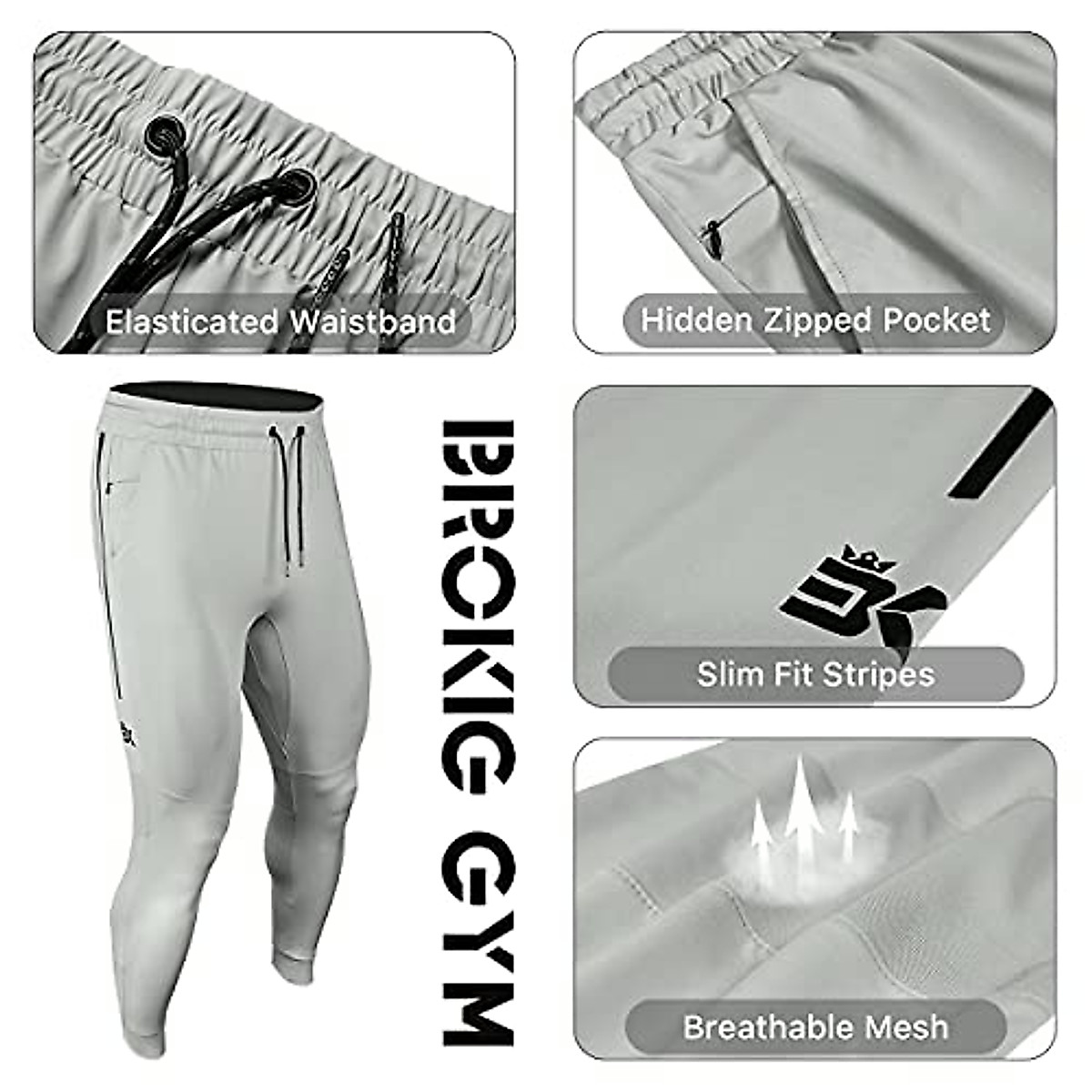 BROKIG Mens 3 Pack Lightweight Running Gym Jogger Pants,Men's Workout Sweatpants Zip Pocket (XX-Large, Army Green-Dark Gray-Light Gray)