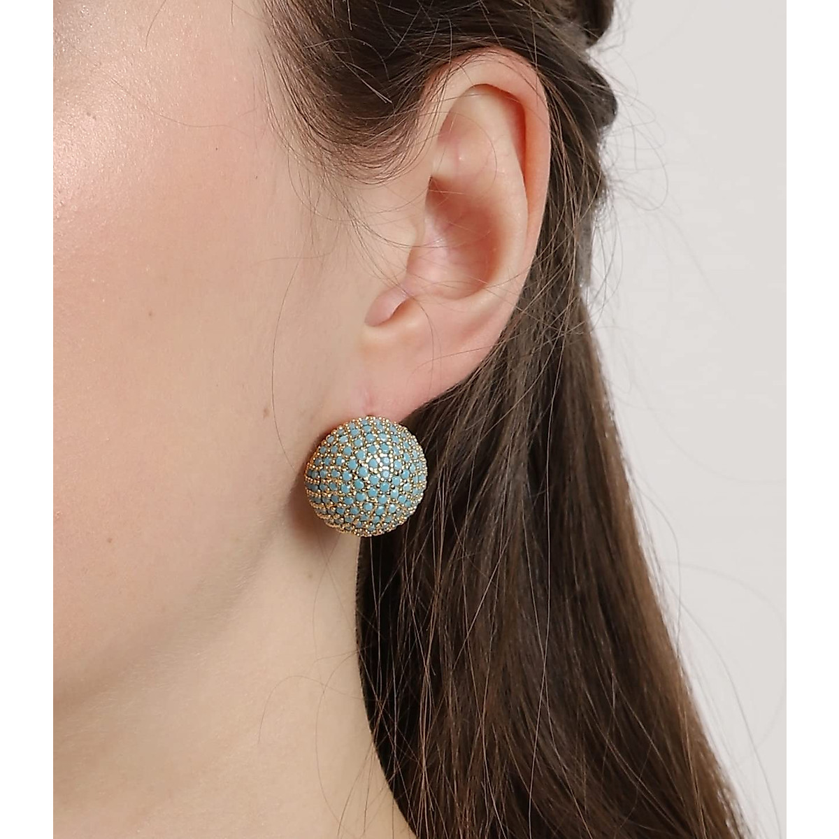 M.DUN - Disco Ball Earrings 925 Stering Silver Post 18K Gold Plated CZ Micro Pave Dainty Round Gold Stud Huggie earrings for Women (YG_turqu_large)