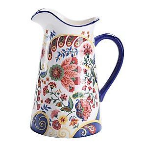 Bico Spiral Marrakesh Ceramic 2.5 Quarts Pitcher with Handle, Decorative Vase for Flower Arrangements, Dishwasher Safe