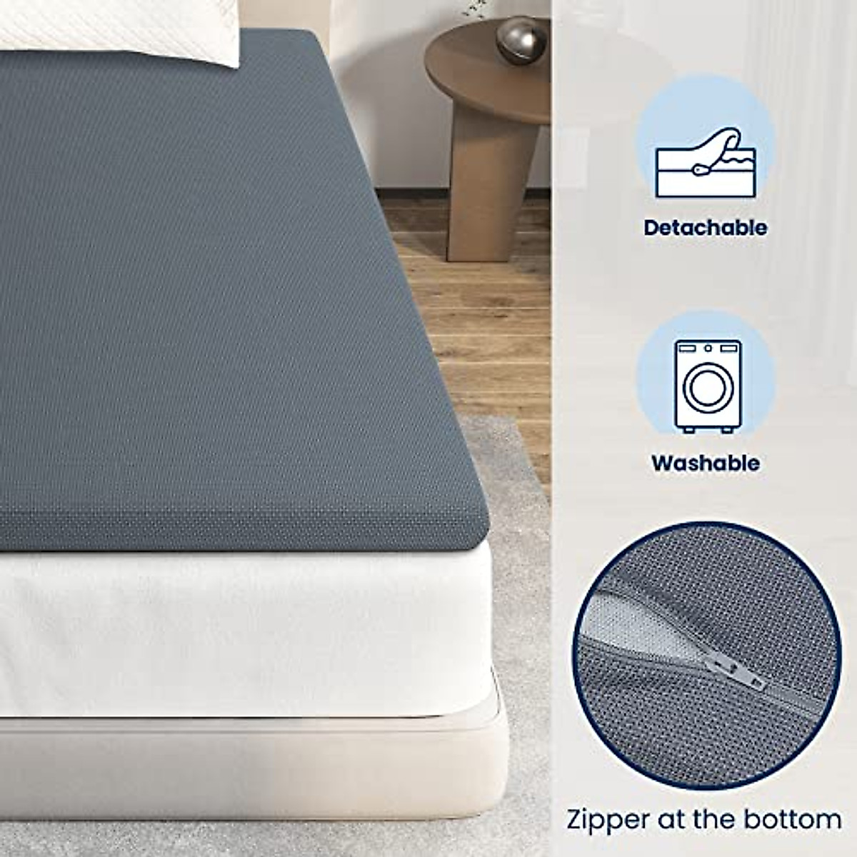 2 Inch Queen Mattress Topper, Avenco Queen Cooling Memory Foam Topper, Queen Bed Mattress Topper Motion Isolation with Breathable & Removable Cover, Gel-Infused CertiPUR-US for Pressure-Relief