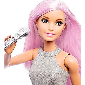 Barbie Pop Star Fashion Doll with Pink Hair & Brown Eyes, Iridescent Skirt & Microphone Accessory