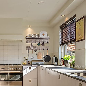 fuqing 29.5'' Wide Coat Rack Wall Mount with Shelf, Hallway Shelf with 12 Coat Hooks, Coat Hangers for Wall, Peg Rack, Mail and Key Holder, Entryway Decor, Housewarming Gift, Weathered