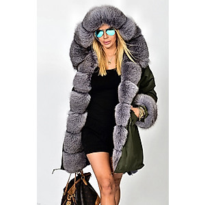 Roiii Women Thicken Warm Winter Coat Hood Down Parka Faux Fur Outdoor Overcoat Long Jacket Outwear