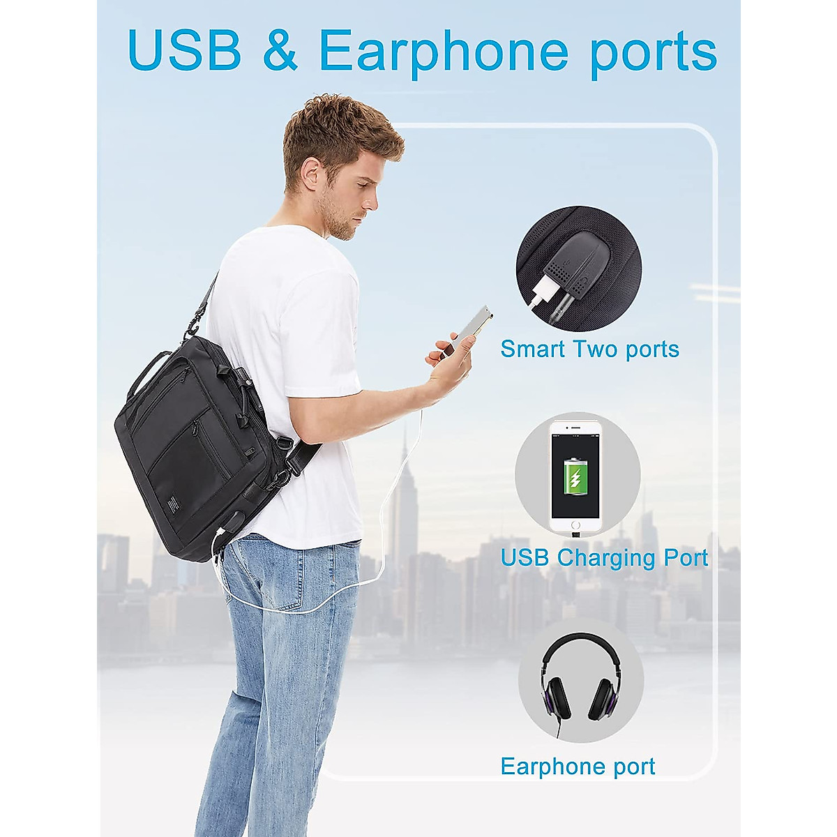 FREEFLOW 15.6 Inch Laptop Backpack, Waterproof Computer Bags with USB Charger, 3-in-1 Convertible Notebook Briefcase