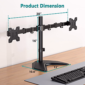 WALI Free Standing Dual LCD Monitor Fully Adjustable Desk Mount Fits 2 Screens up to 27 inch, 22 lbs. Weight Capacity per Arm, with Grommet Base (MF002), Black