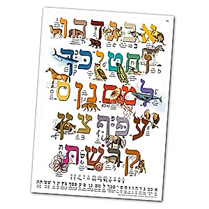 Hebrew Aleph Bet (Alef Bet) Animal Poster/Chart for Children with Print & Cursive Hebrew Alphabet (A3 11.7 x 16.5 in) Perfect for Hebrew Language Learner Beginners